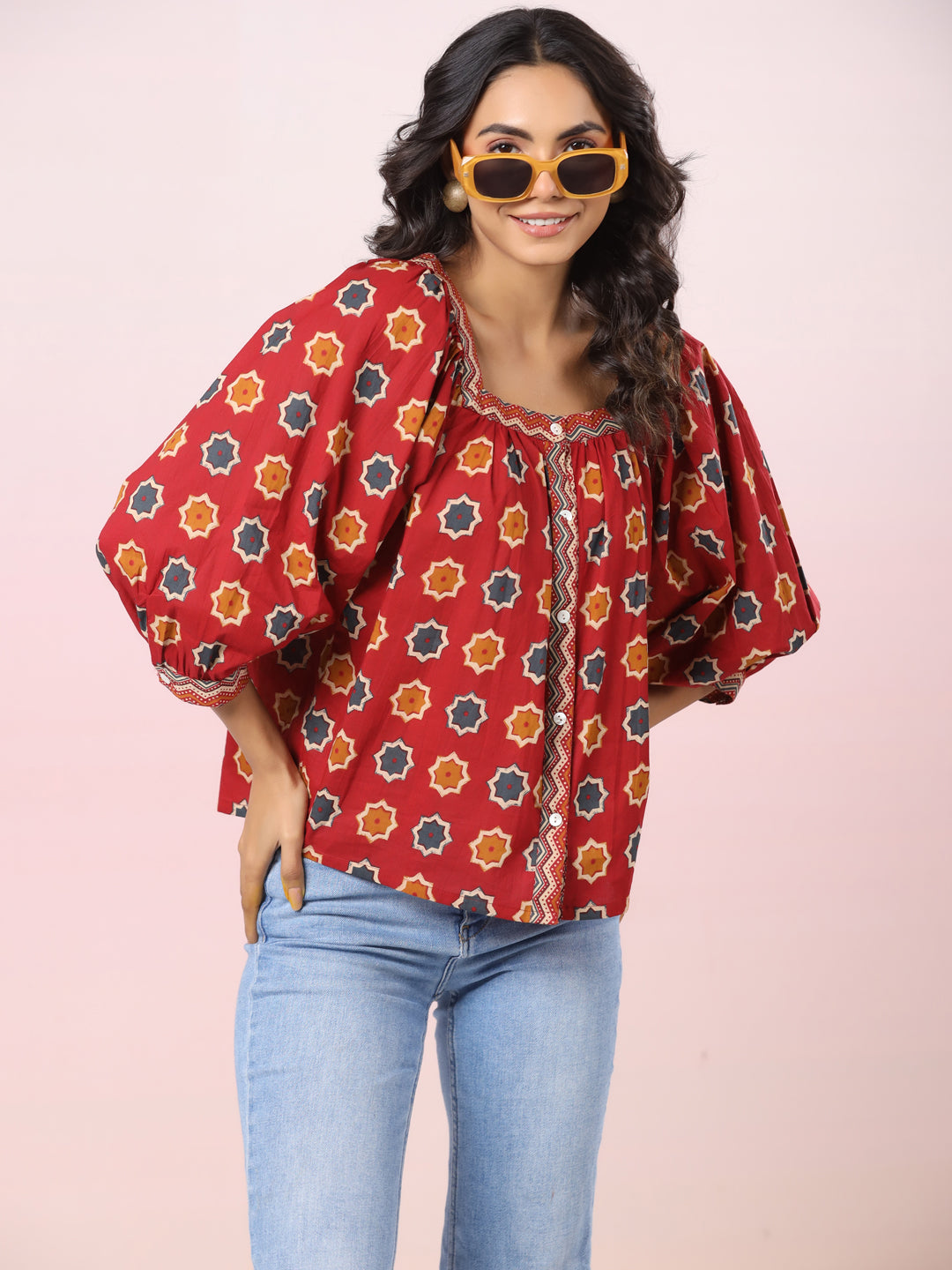 Red Star Printed Cotton Printed Crop Top – Jaipur Morni